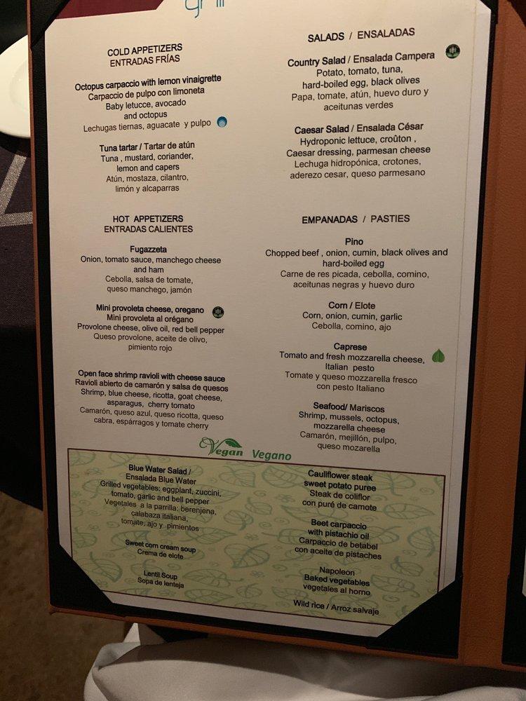 Menu at Bluewater Grill steakhouse, Cancún, Blvd. Kukulcan Km. 14.5
