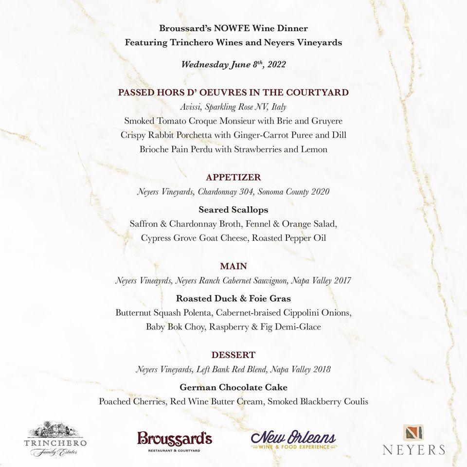 Menu at Broussard's pub & bar, New Orleans