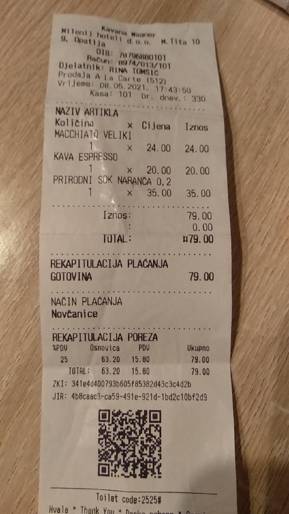 Menu at Caffè Wagner cafe, Opatija