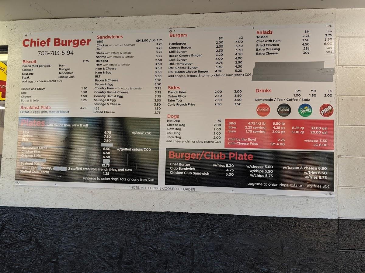 Menu at Chief Burger restaurant, Comer, 476 GA-72