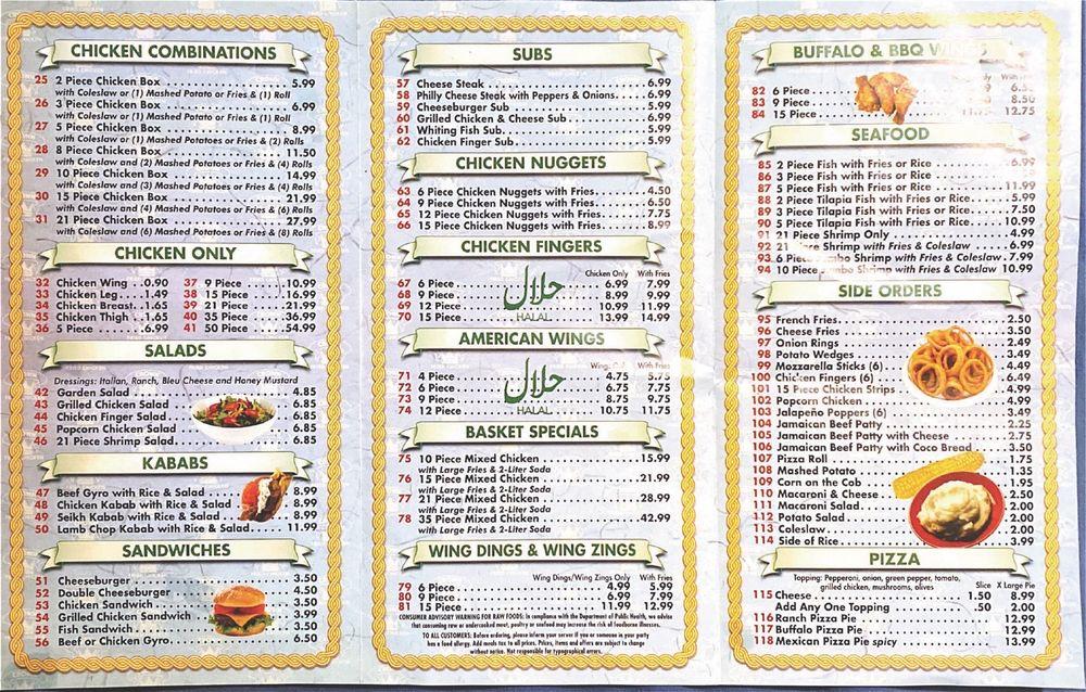 Menu at Crown Fried Chicken pizzeria, Portland, 408 Forest Ave