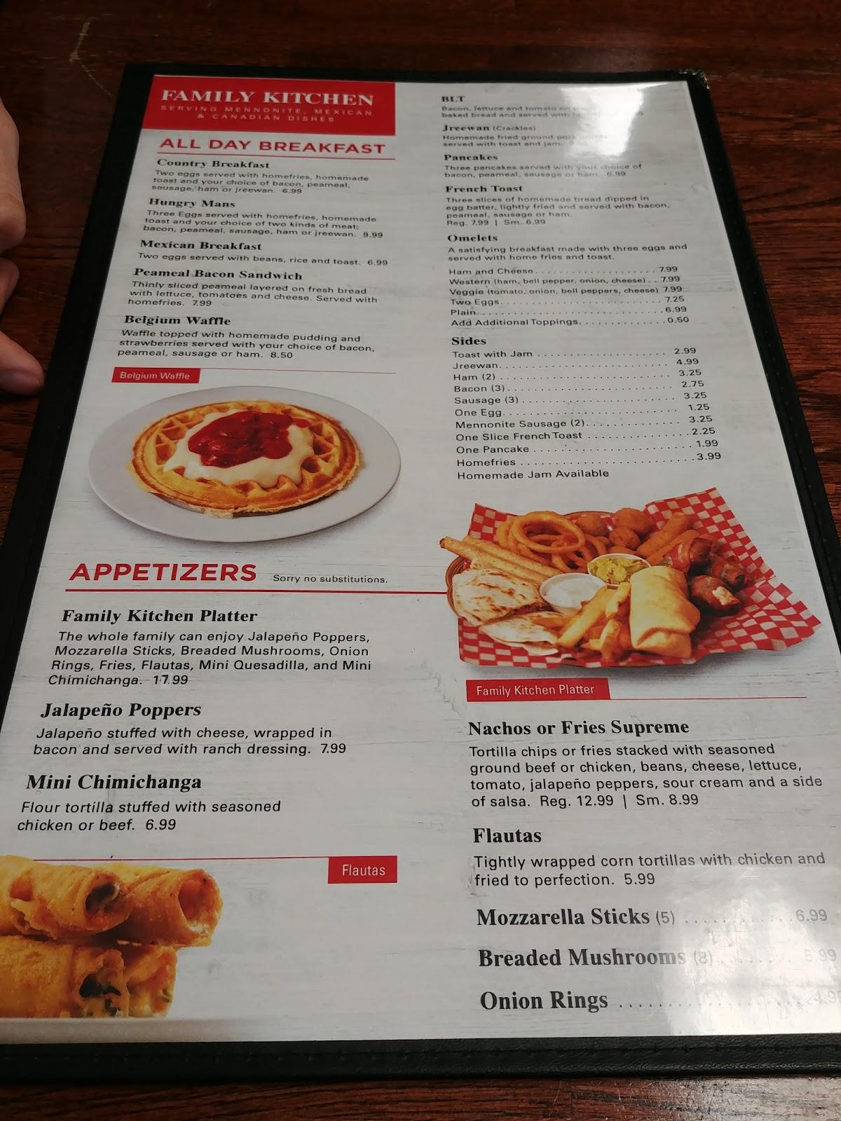 Menu at Family Kitchen restaurant, Leamington