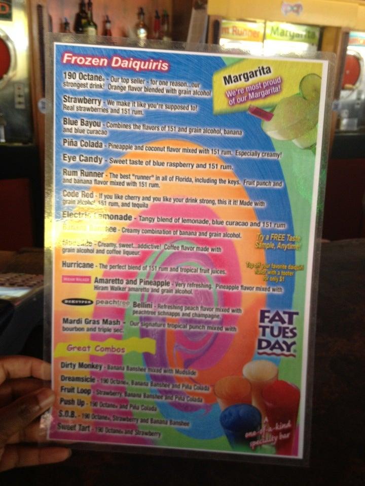 Menu at Fat Tuesday pub & bar, Myrtle Beach
