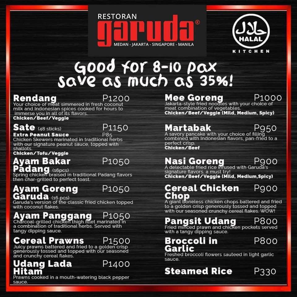 Menu at Restoran Garuda restaurant, Makati, Ground Floor