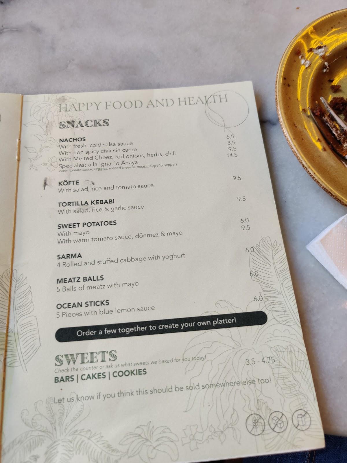 Menu at Happy Food & Health, Rotterdam