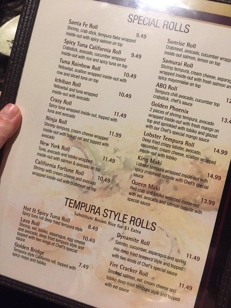 Menu at Hibachi One restaurant, Albuquerque