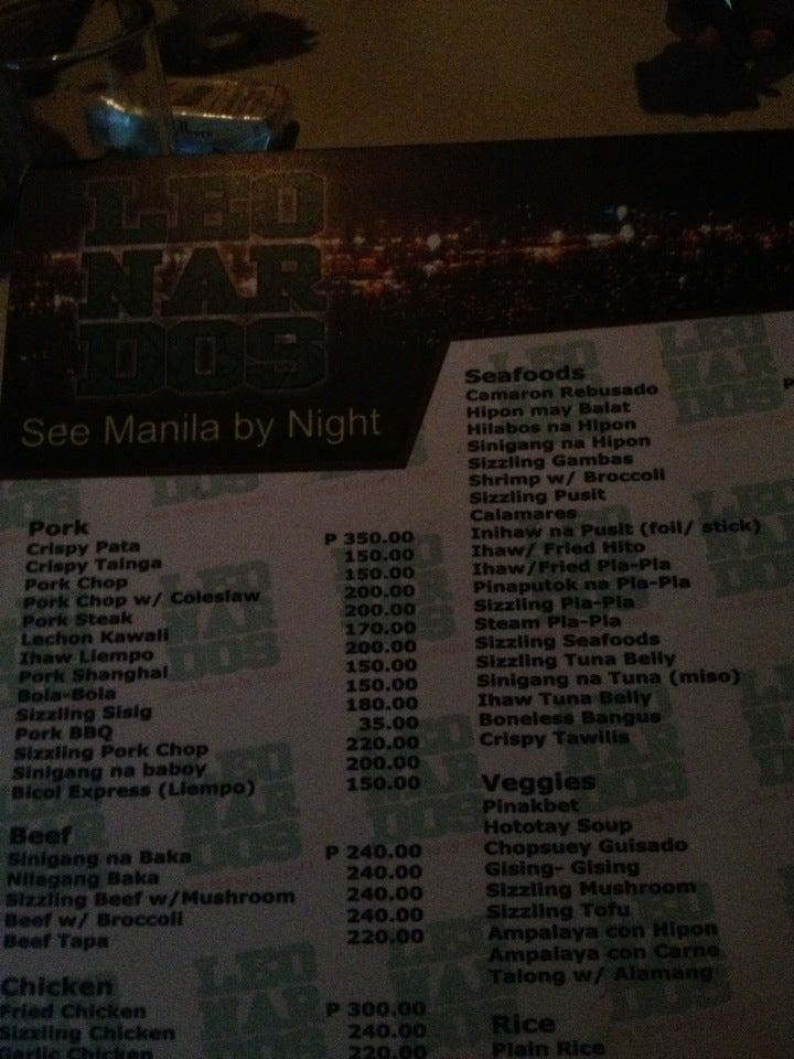 Menu at Leonardo's pub & bar, Antipolo