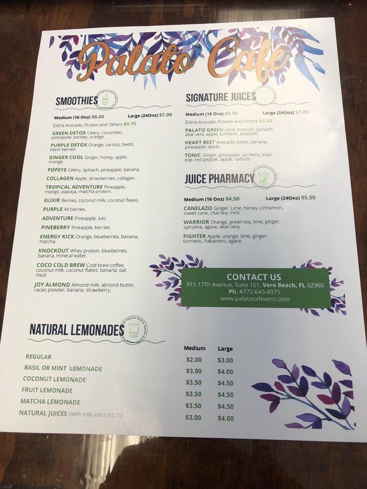 Menu at Palato Cafë pub & bar, Vero Beach
