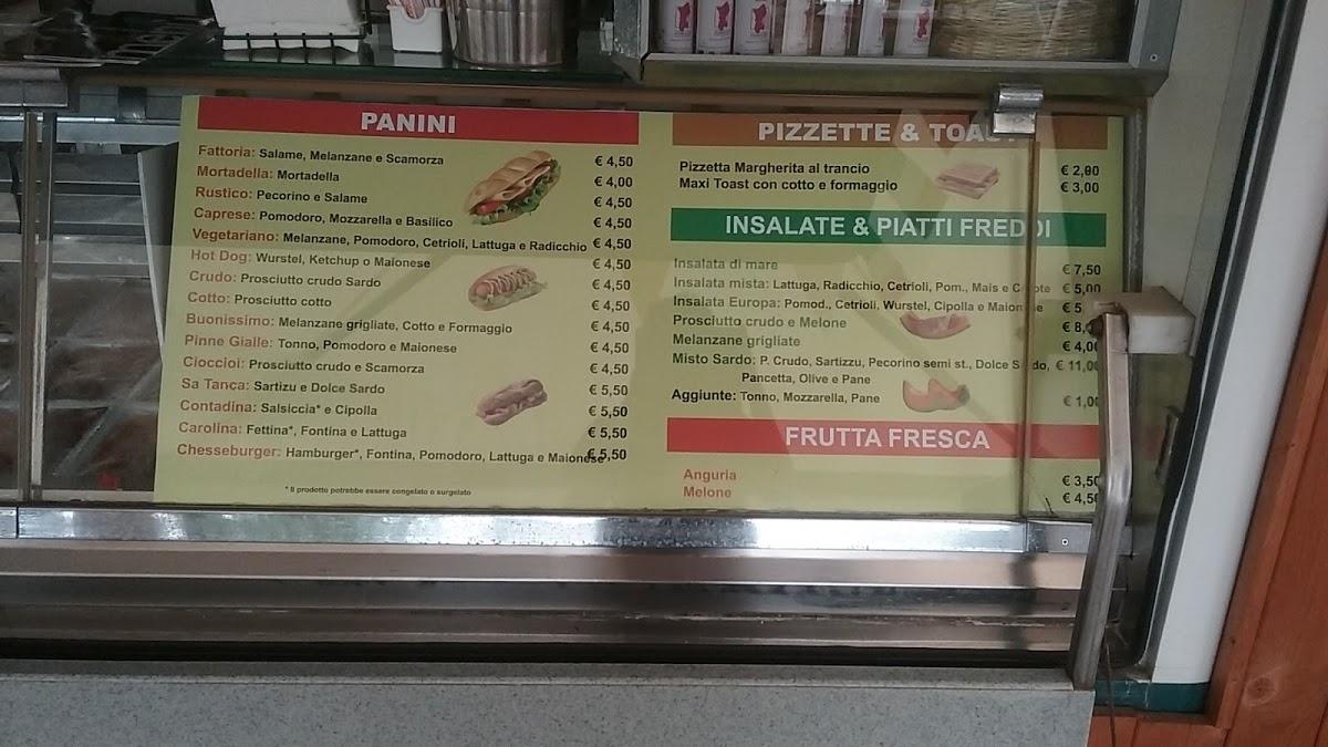 Carta del pub y bar Sa Tanca stabilimento balneare Orrì, Tortolì
