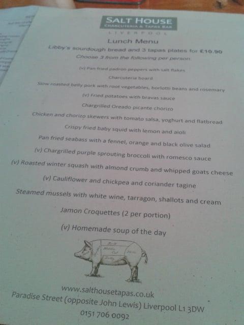 Menu at Salt House Tapas pub & bar, Liverpool