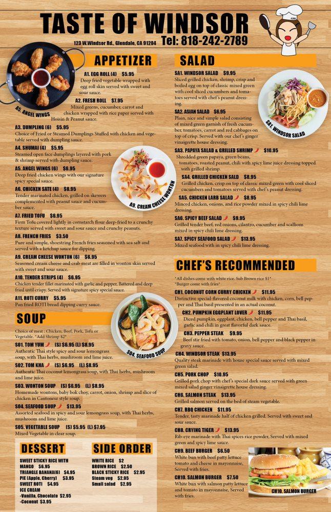 Menu at Taste of Windsor restaurant, Glendale