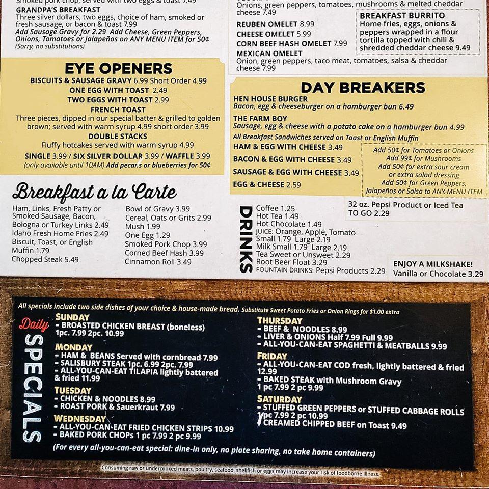 Menu at Studebaker's Country Restaurant, New Carlisle