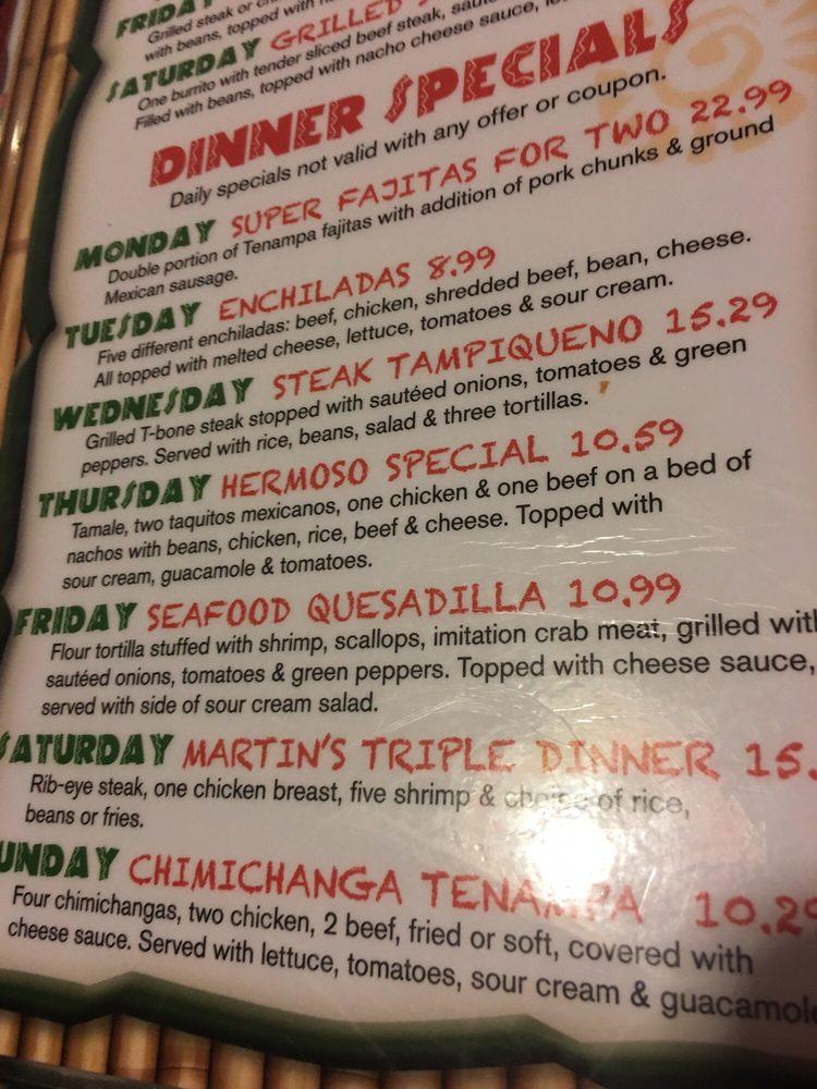 Carta de West Tenampa Mexican Restaurant, Huntington, Madison Ave