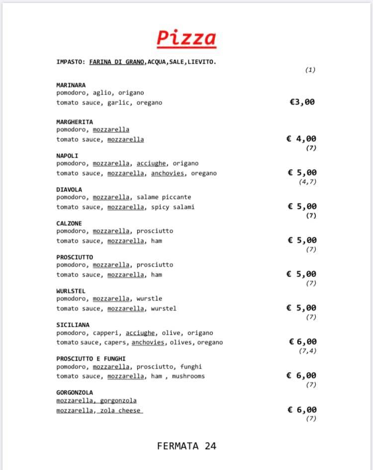 Menu at Fermata 24 restaurant, Castelletto sopra Ticino