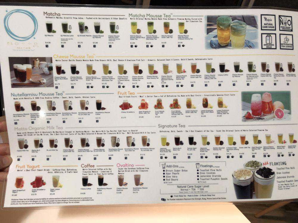 Menu at Motto Tea Cafe - Pasadena, Pasadena