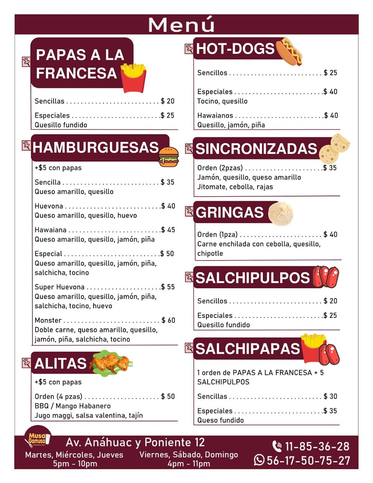 Menu at Musa Gamusa restaurant, Valle de Chalco