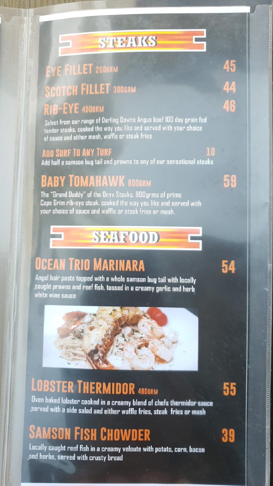 Menu at Onyx On Sharpe restaurant, Karratha