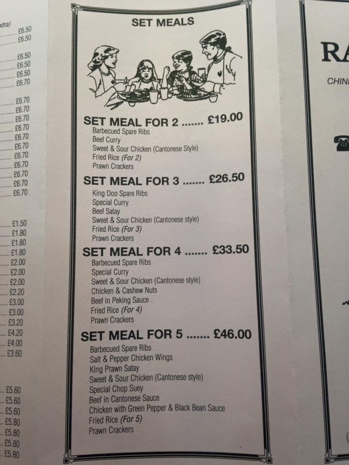 Menu at Rainbow Chinese restaurant, Ulverston