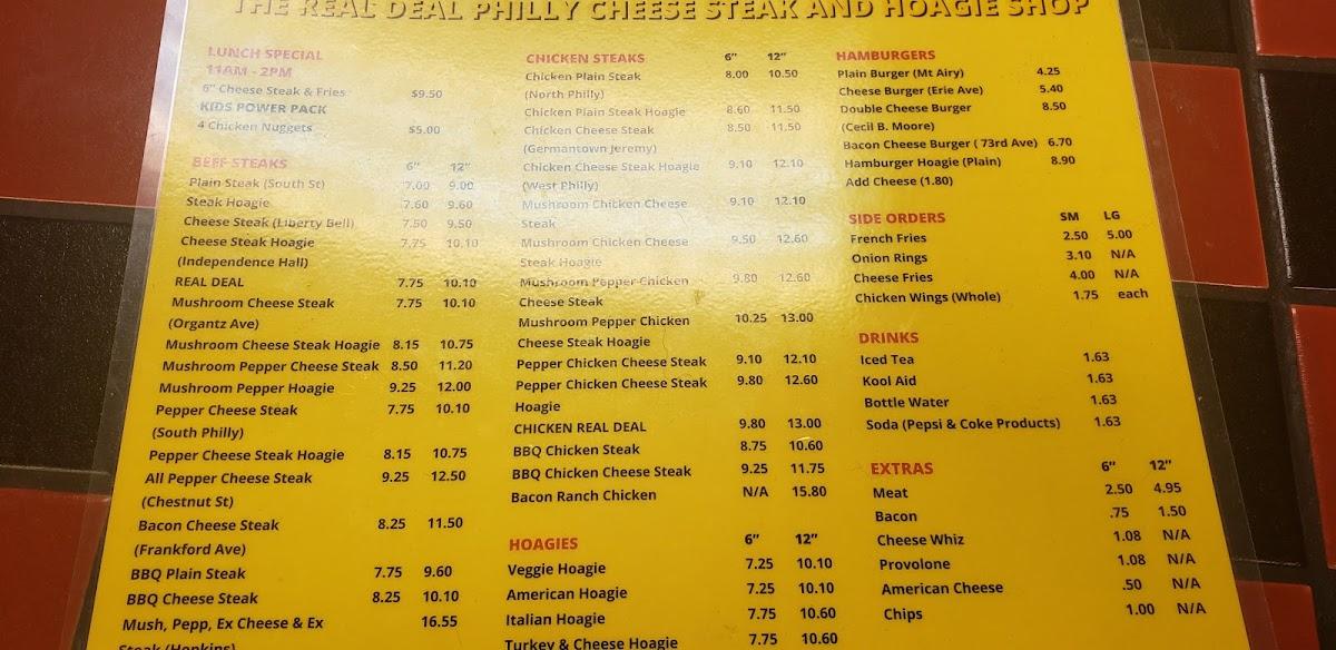 Menu at Real Deal restaurant, Spartanburg, Asheville Hwy