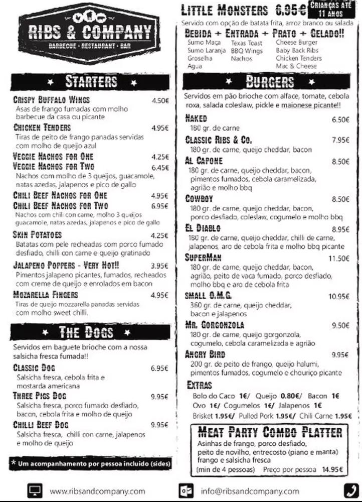 Menu em Ribs & Company pub & Bar, Odivelas, R. Pulido Valente 5 3
