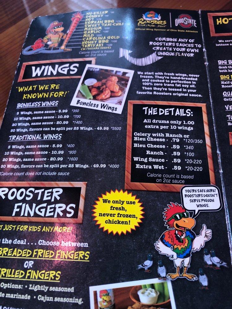 Menu at Roosters restaurant, Xenia, 400 W Main St