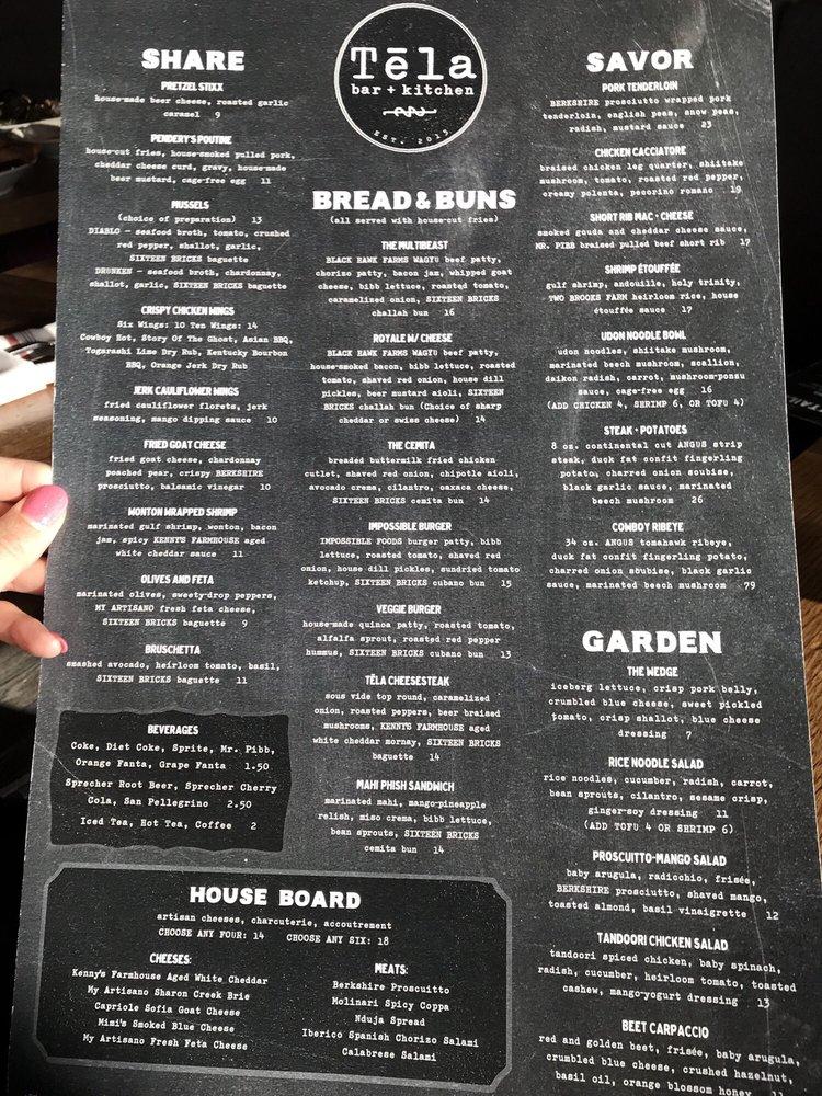 Menu at Tēla Bar + Kitchen, Cincinnati