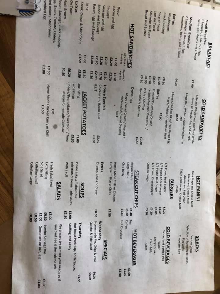 Menu at Nine Catering fast food, Rugeley