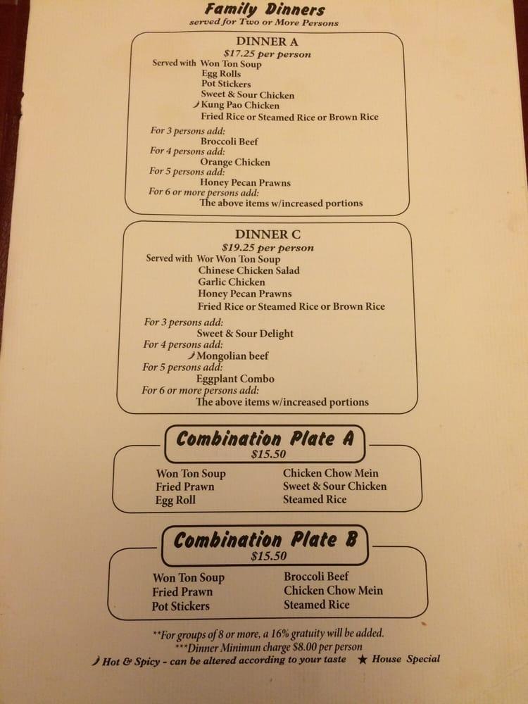 Menu at China Stix restaurant, Santa Clara