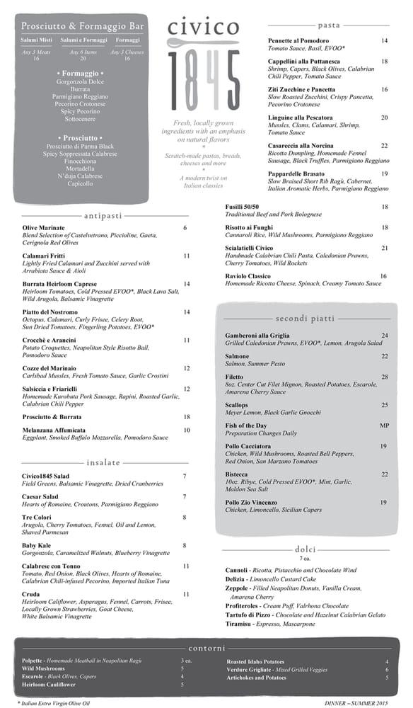 Menu at Civico 1845 restaurant, San Diego