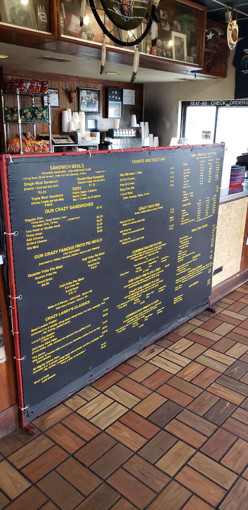 Menu at Crazy Larry's Barbecue, Amarillo