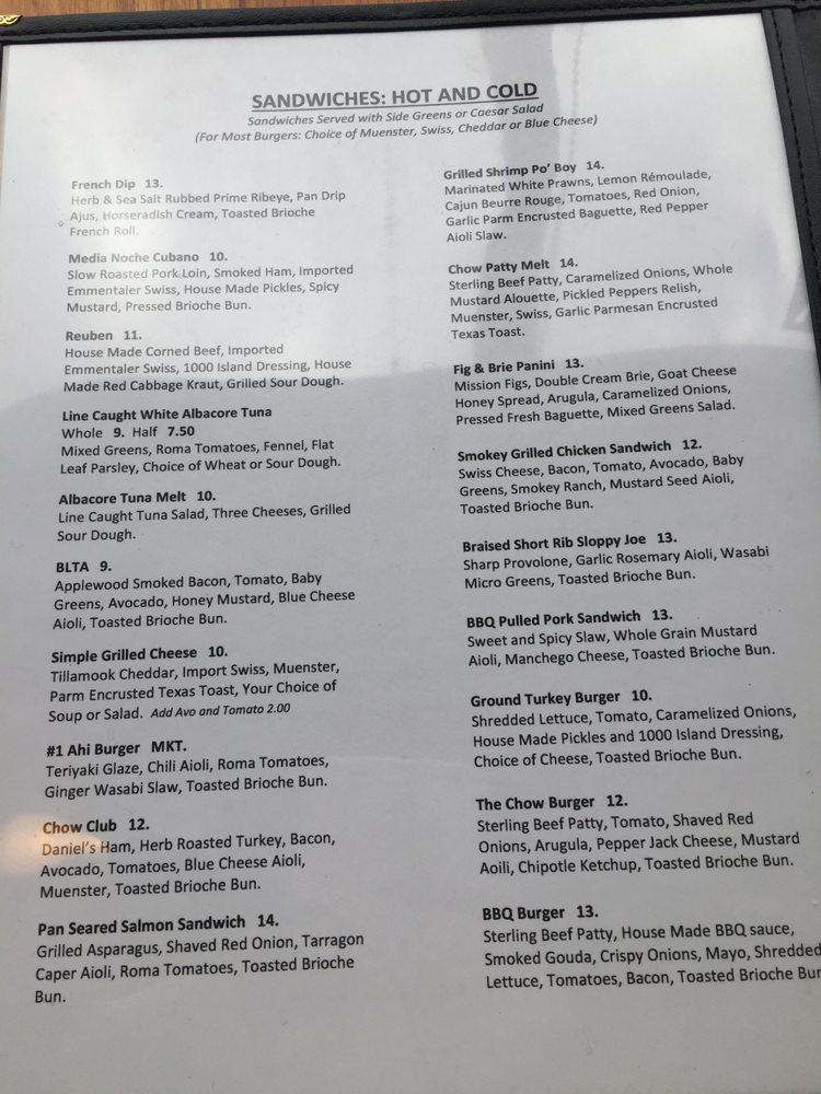 Menu at Eat Chow restaurant, Costa Mesa, Newport Blvd