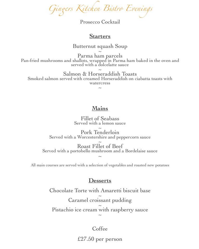Menu at Gingers cafe, Hythe
