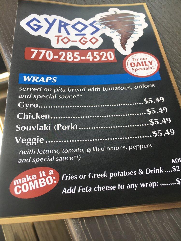Menu at Gyros to Go restaurant, Conyers