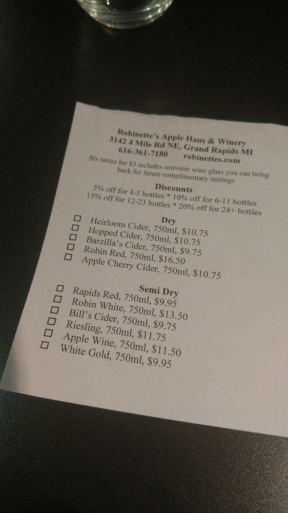 Menu at Robinette's Apple Haus & Winery restaurant, Grand Rapids