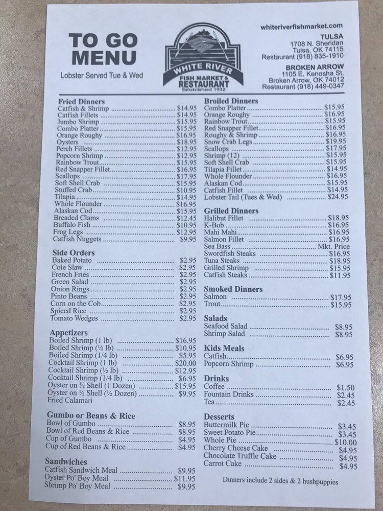 Menu at White River Fish Market restaurant, Broken Arrow, E Kenosha St