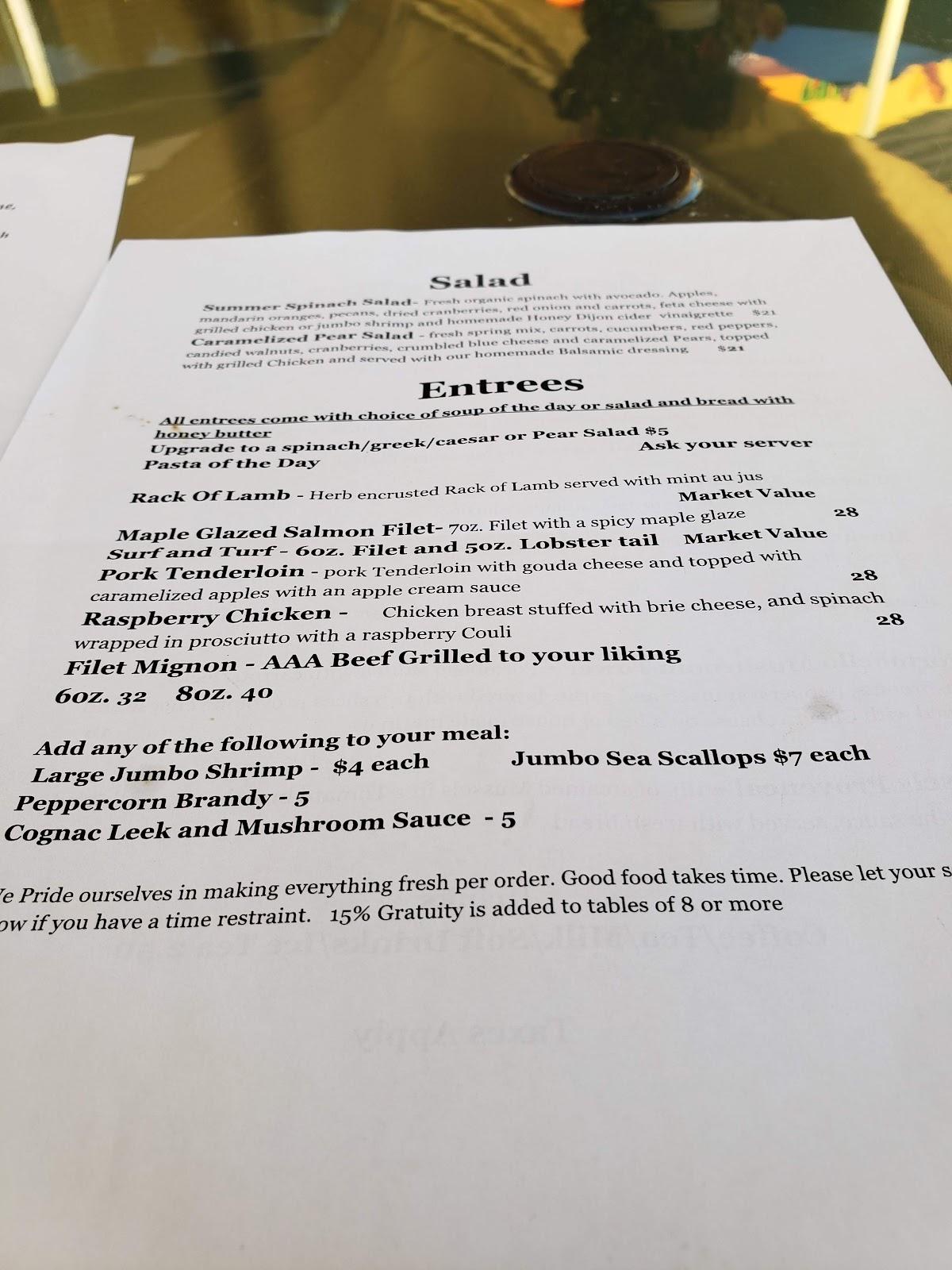 Menu at Zee's Bistro restaurant, Chatham-Kent