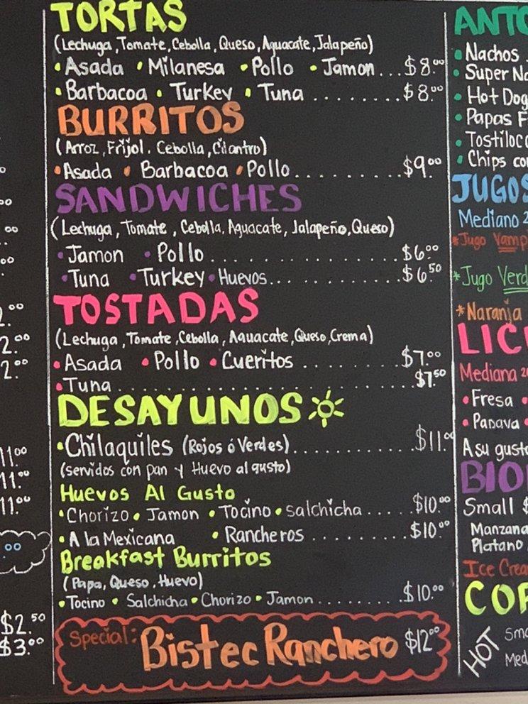 Menu at Bionicos Y Cafe Bell, Bell