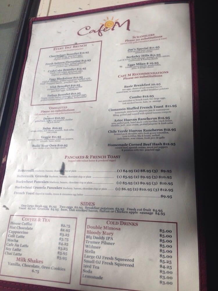 Menu at Cafe M, Berkeley