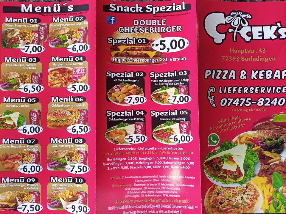 Menu at Ciceks Imbiss restaurant, Burladingen