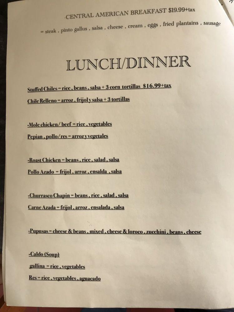 Menu at Cocina Antigua restaurant, Novato