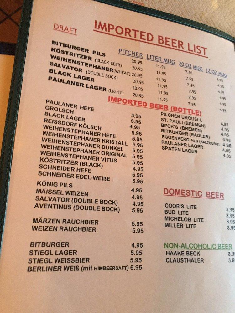 Menu at Edelweiss German Restaurant, Greenville