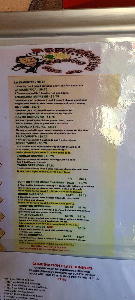 Menu at El Rios Mexican Cafe, Dawsonville