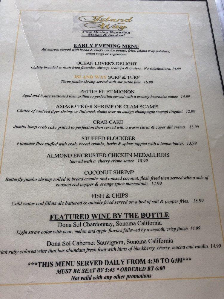 Menu at Island Way pub & bar, Oak Island, E Beach Dr