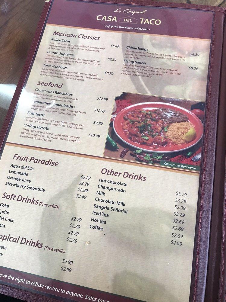 Menu at La Original Casa Del Taco restaurant, National City