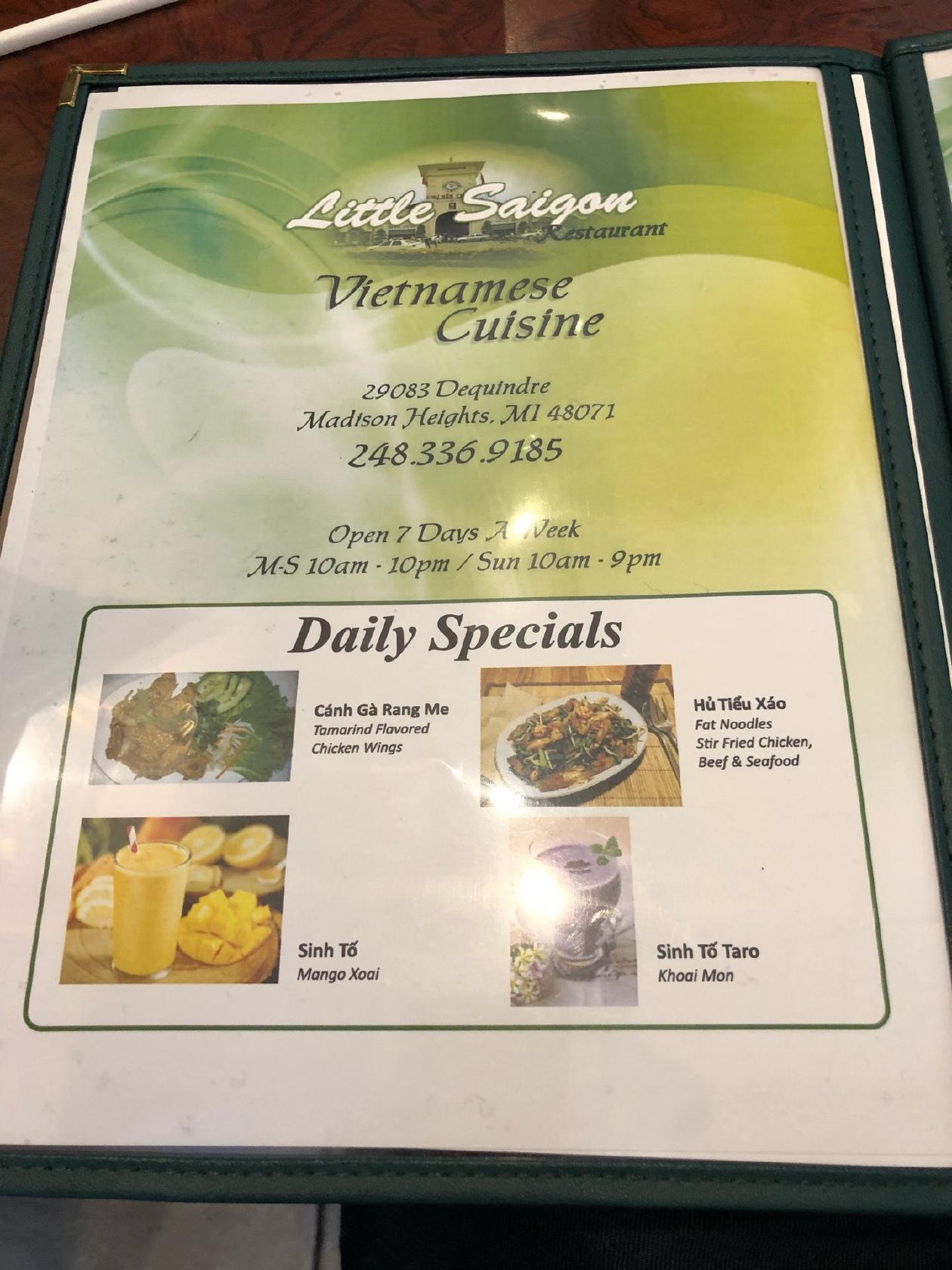 Menu at Little Saigon restaurant, Madison Heights