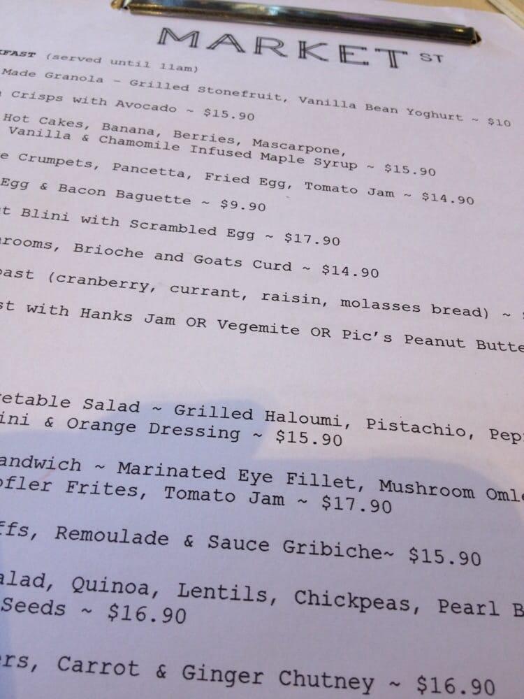 Menu at Market St Cafe, Adelaide