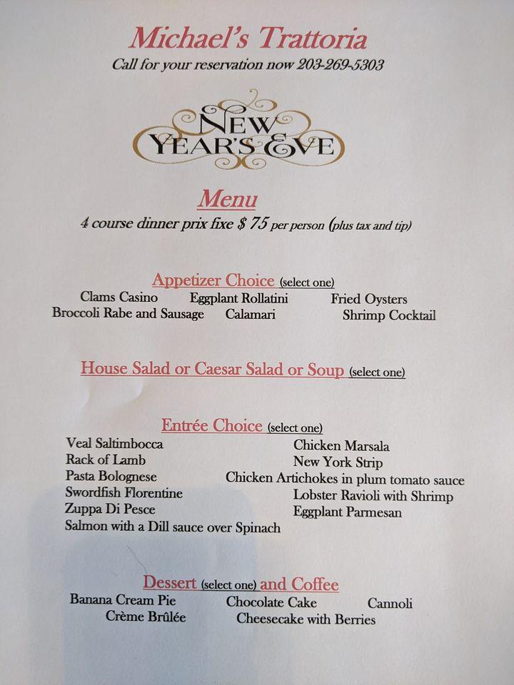 Menu at Michael's Trattoria pizzeria, Wallingford