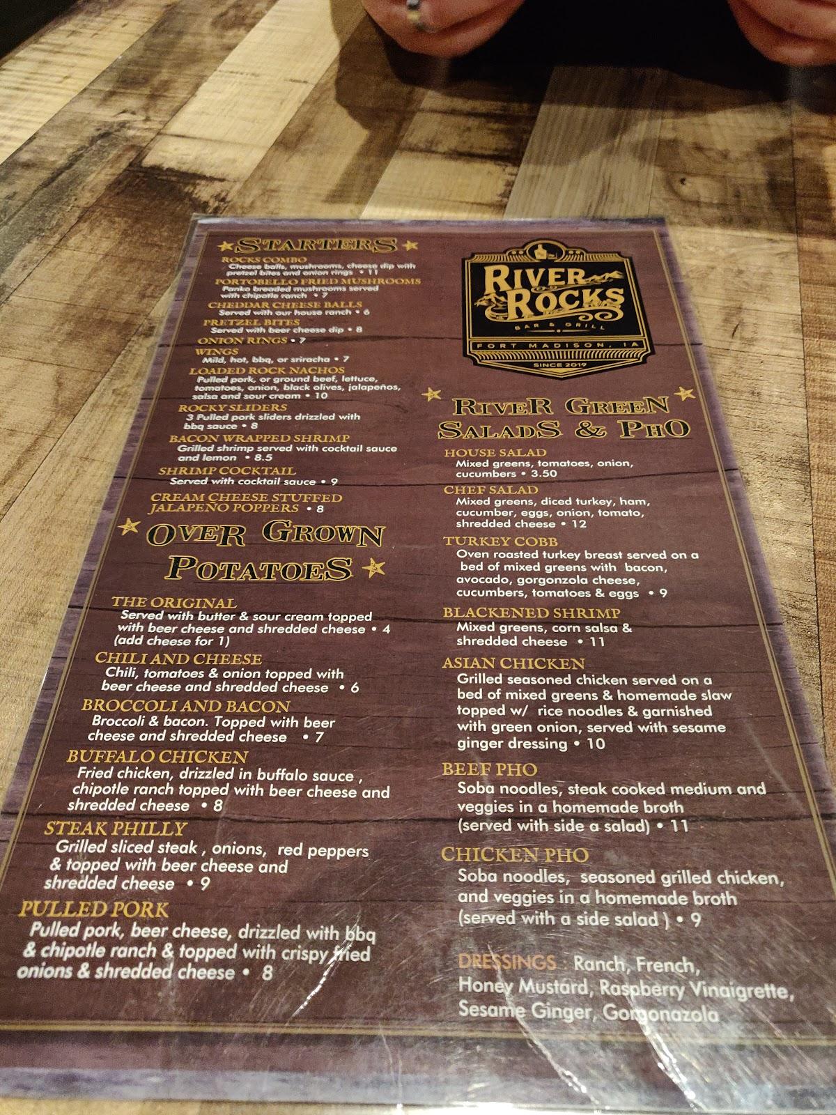 Menu at River Rocks Bar, Fort Madison