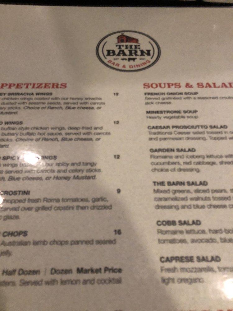 Menu at The Barn - Bar and Dining, Ramona