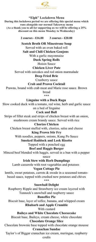 Menu at The Elphinstone Hotel restaurant, Biggar